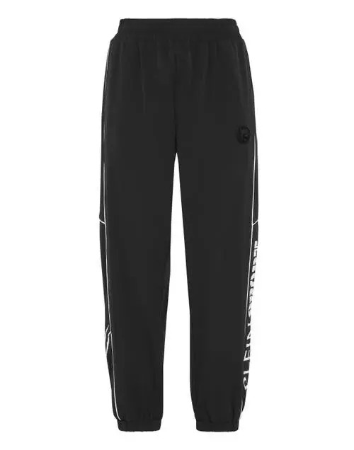 PLEIN SPORT Nylon Loose Fit Jogging Pants With Piping - Black
