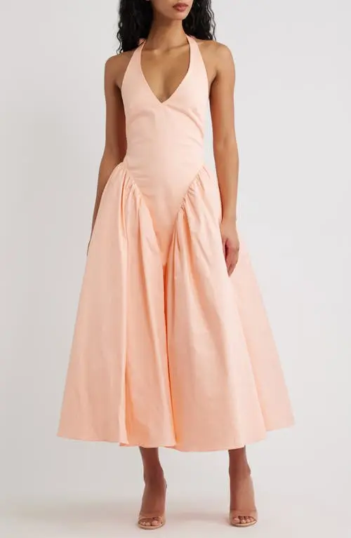 House Of Cb Marilyn Halter Neck Stretch Cotton Midi Sundress - Peach