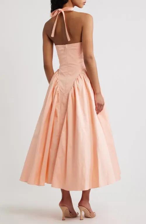 House Of Cb Marilyn Halter Neck Stretch Cotton Midi Sundress - Peach
