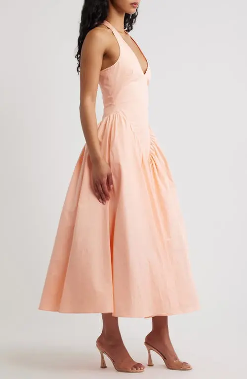 House Of Cb Marilyn Halter Neck Stretch Cotton Midi Sundress - Peach