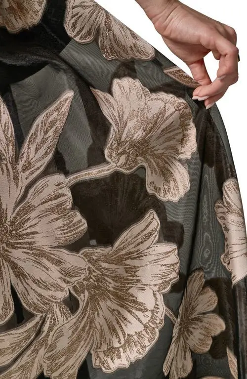 Donna Karan New York Strapless Floral Gown With Voluminous Skirt And Sash