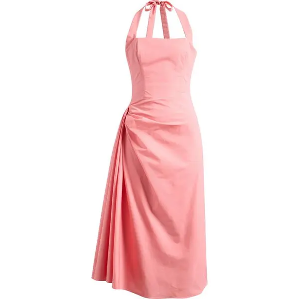 House Of Cb Tallulah Halter Midi Cocktail Dress - Raspberry