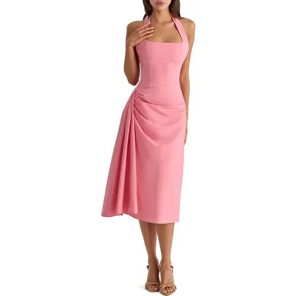 House Of Cb Tallulah Halter Midi Dress - Raspberry