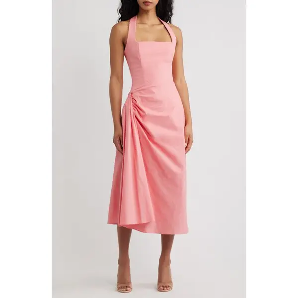 House Of Cb Tallulah Halter Midi Dress - Raspberry