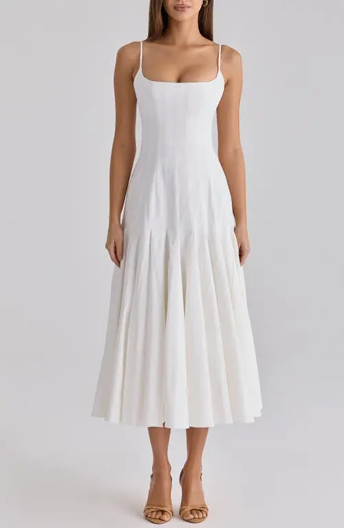 House Of Cb Vionne Pleated Stretch Pima Cotton Fit & Flare Cocktail Dress - White