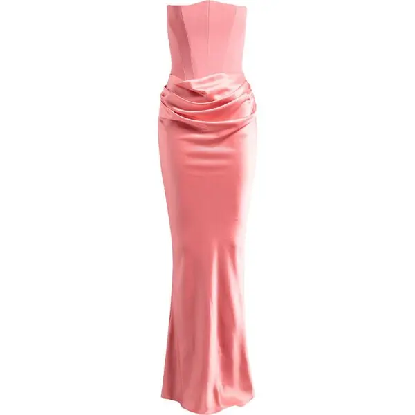 House Of Cb Persephone Strapless Corset Satin & Stretch Crepe Mermaid Gown - Raspberry