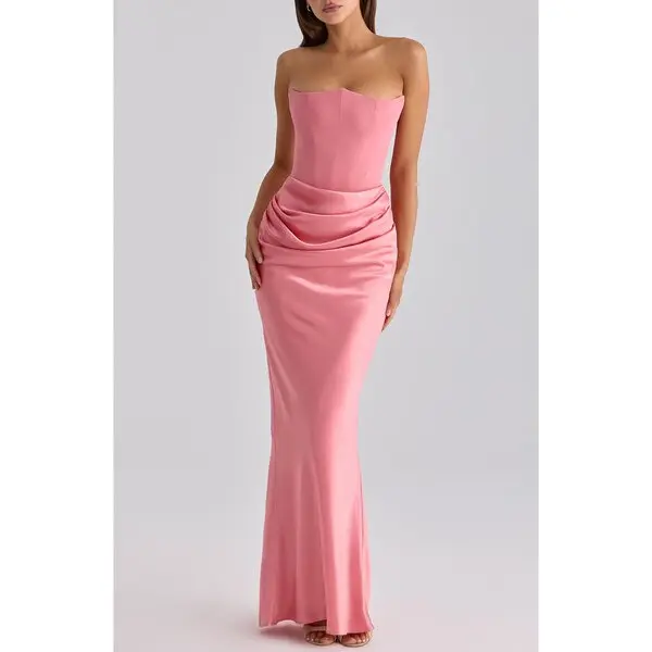 House Of Cb Persephone Strapless Corset Mermaid Gown - Raspberry