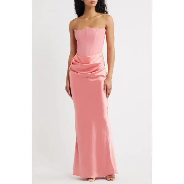 House Of Cb Persephone Strapless Corset Mermaid Gown - Raspberry