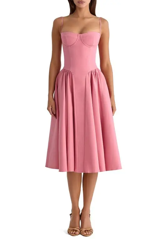 House Of Cb Samaria Corset Fit & Flare Midi Cocktail Dress - Raspberry