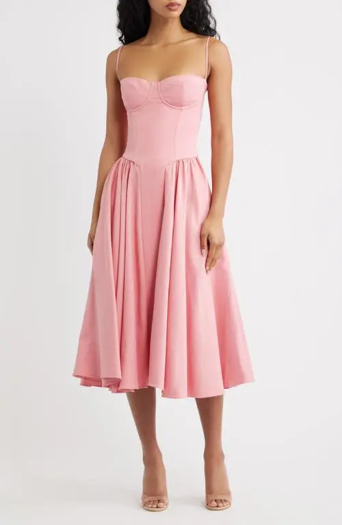 House Of Cb Samaria Corset Fit & Flare Midi Cocktail Dress - Raspberry