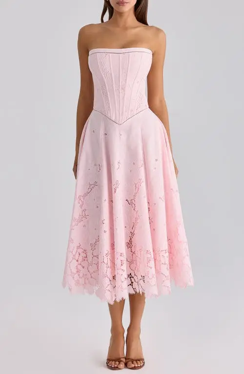 House Of Cb Belissa Strapless Broderie Anglaise Party Dress - Pink
