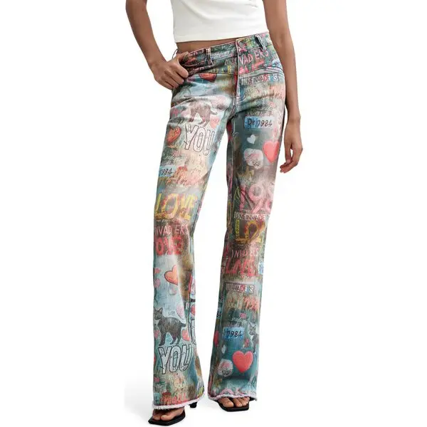 Desigual Graphic Flare Leg Jeans - Medium Blue