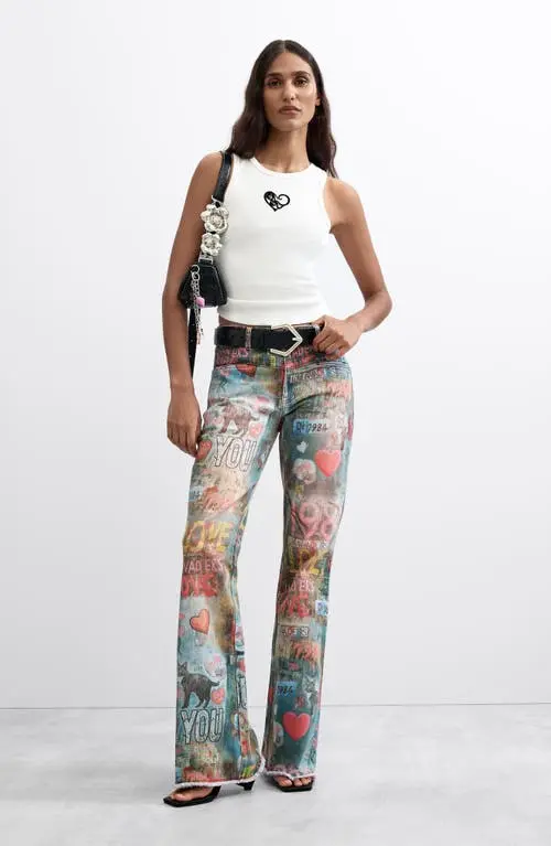 Desigual Graphic Flare Leg Jeans