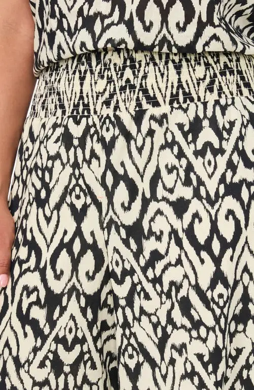 Vince Camuto Smocked Waist Crop Wide Leg Cotton Pants