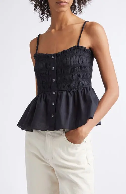 Veronica Beard Tullia Smocked Peplum Top - Black