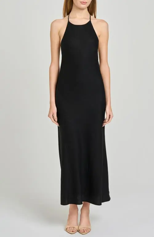 WAYF Lucienne Strappy Back Linen Blend Maxi Dress - Black