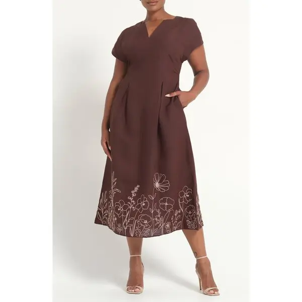 ESTELLE Emery Print Linen Blend Maxi Dress - Chocolate
