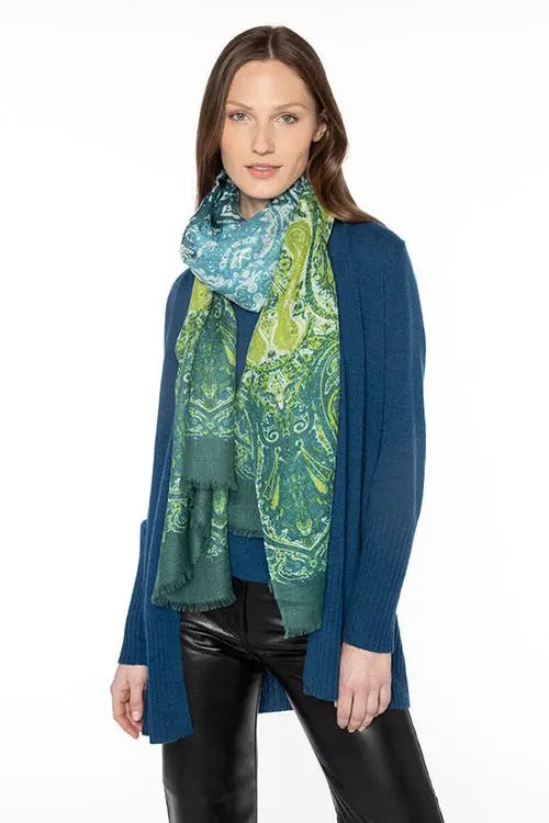 Kinross Cashmere Faded Paisley Print Scarf - Cypress Multi