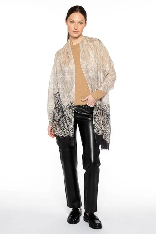 Kinross Cashmere Faded Paisley Print Scarf - Cypress Multi