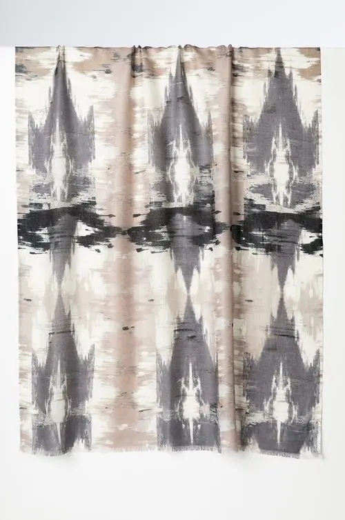 Kinross Cashmere Natural Ikat Print Scarf - Mushroom Multi
