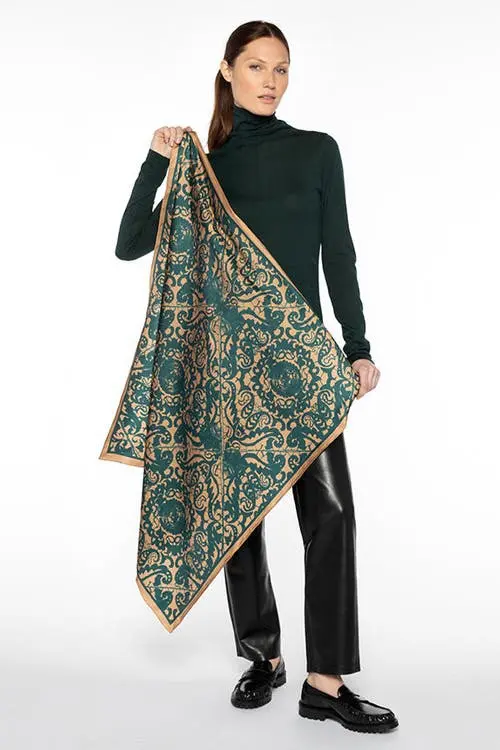 Kinross Cashmere Lace Paisley Print Scarf - Camel Multi
