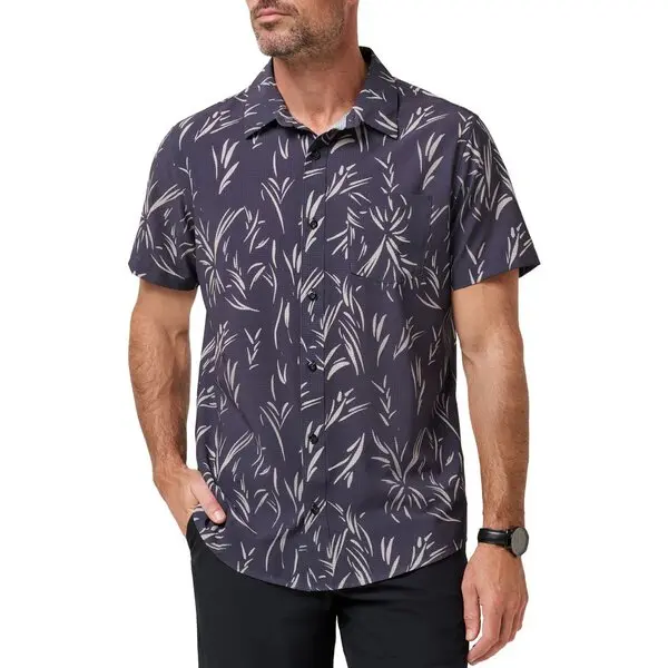 Travis Mathew In The Clubhouse Performance Short Sleeve Button Up Shirt - Ebony