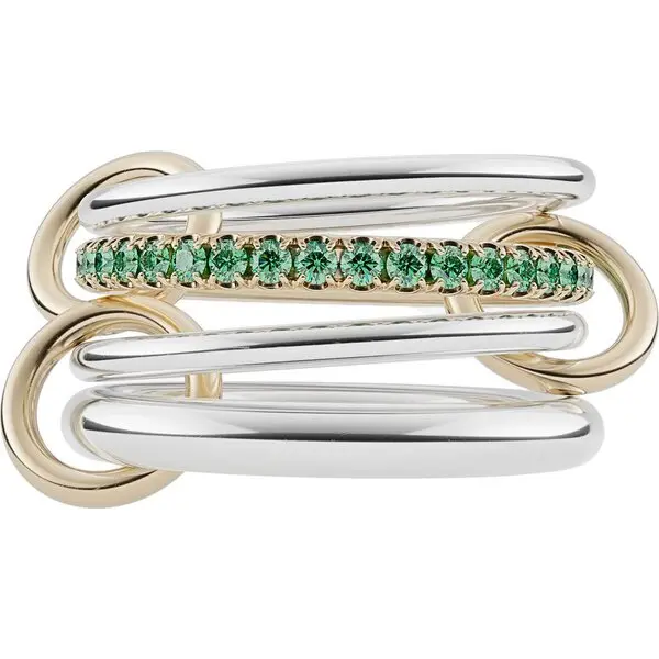 SPINELLI KILCOLLIN Nimbus Two-tone Linked Emerald Rings - Silver
