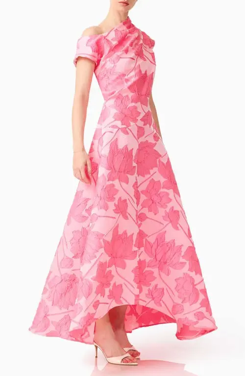ELLIATT Dionne Floral Jacquard Asymmetric Gown