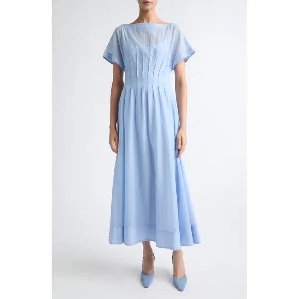 Lela Rose Textured Gauze Midi Dress - Bluebell