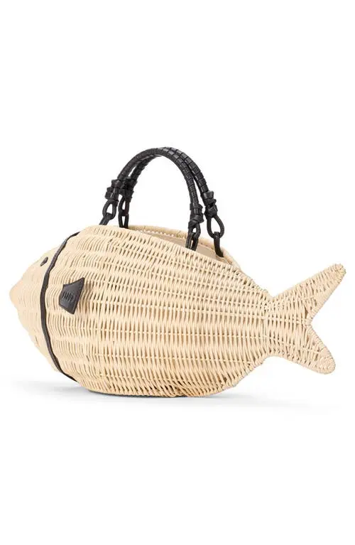 Staud Cleo Wicker Fish Top Handle Bag