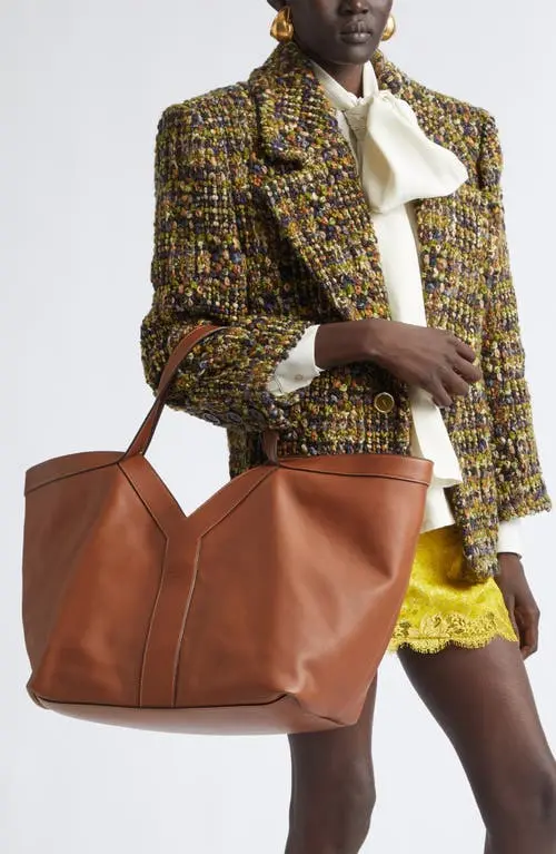 Saint Laurent Y-stitched Leather Tote - Brick