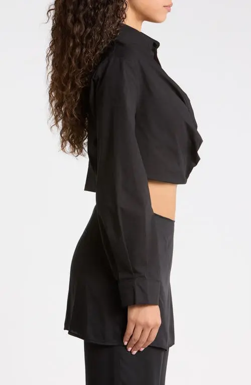House Of Cb Ivara Drape Waist Long Sleeve Stretch Cotton Top
