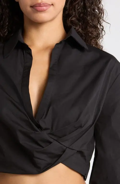 House Of Cb Ivara Drape Waist Long Sleeve Stretch Cotton Top