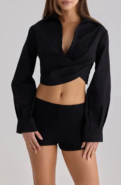 House Of Cb Ivara Drape Waist Long Sleeve Stretch Cotton Top