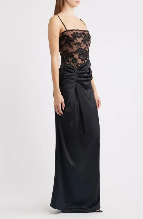 House Of Cb Eliette Lace & Satin Column Gown