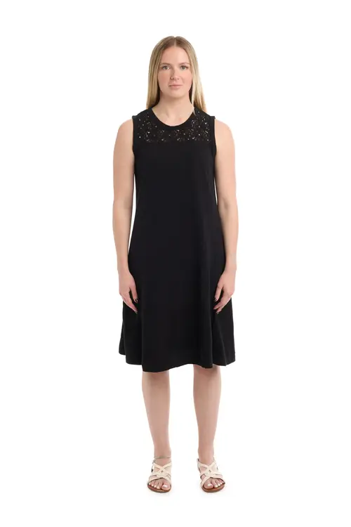 Wilt Sleeveless Lace Yoke Knee-length Dress - Black