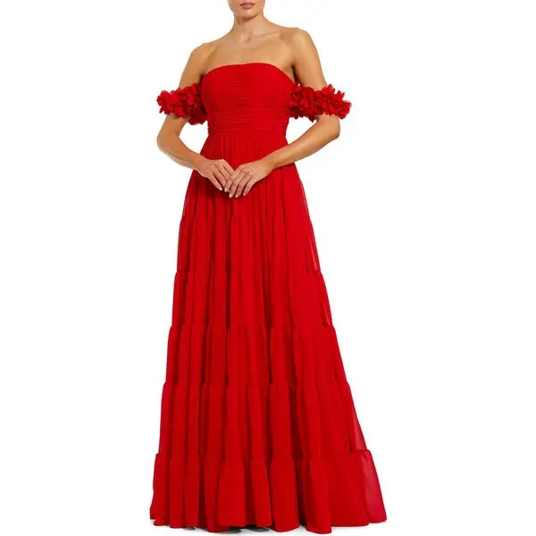 Mac Duggal Off-the-shoulder Floral Gown - Red