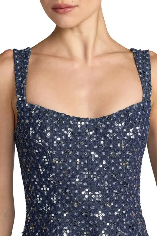 Mac Duggal Sleeveless Sequin Embellished A-line Midi Dress