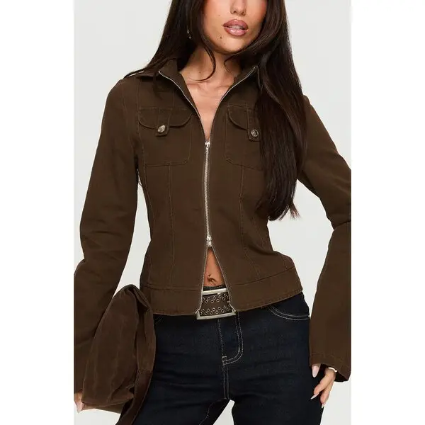 Princess Polly Kelehan Zip Jacket - Stonewashed Brown