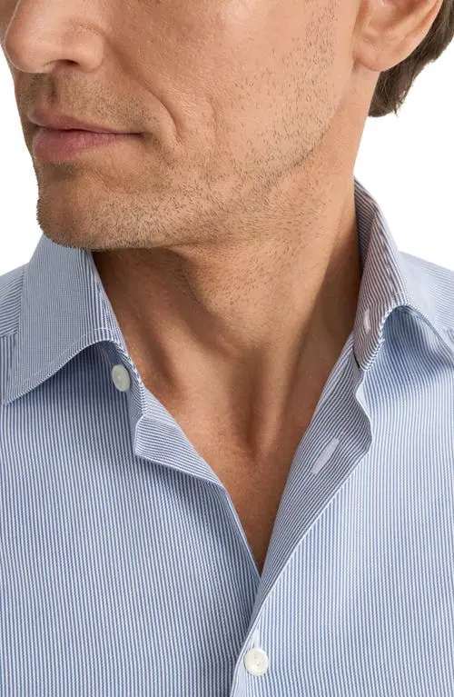 Eton Contemporary Fit Pinstripe Cotton Twill Dress Shirt - Medium Blue