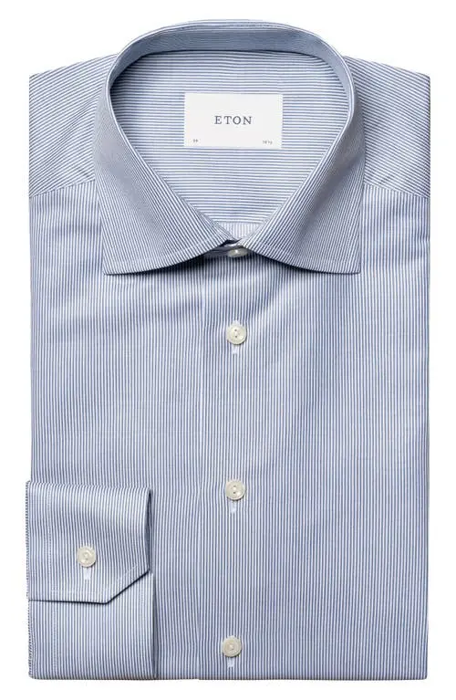 Eton Contemporary Fit Pinstripe Cotton Twill Dress Shirt - Medium Blue