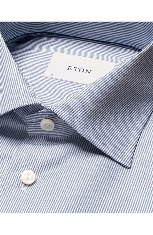 Eton Contemporary Fit Pinstripe Cotton Twill Dress Shirt - Medium Blue