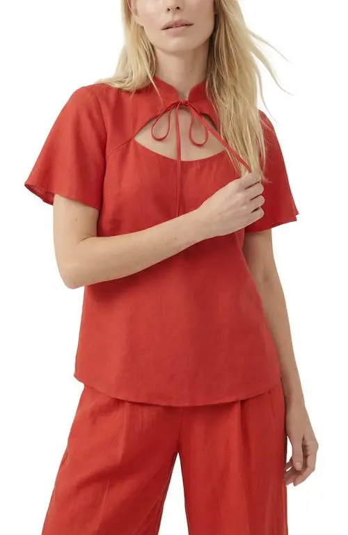 LILY AND LIONEL Camille Flutter Sleeve Top With Cut Out Detail - Red