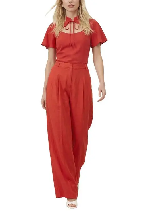 LILY AND LIONEL Camille Flutter Sleeve Top With Cut Out Detail - Red
