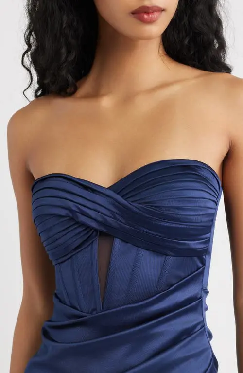 EMERALD SUNDAE Strapless Satin Minidress With Corseted Bodice