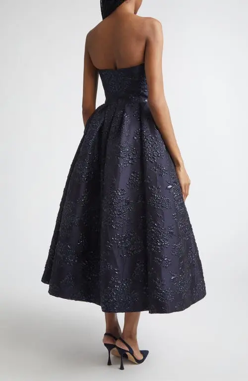 Carolina Herrera Strapless Metallic Floral Jacquard Midi Dress