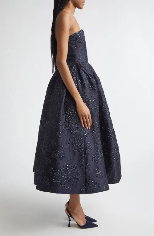 Carolina Herrera Strapless Metallic Floral Jacquard Midi Dress
