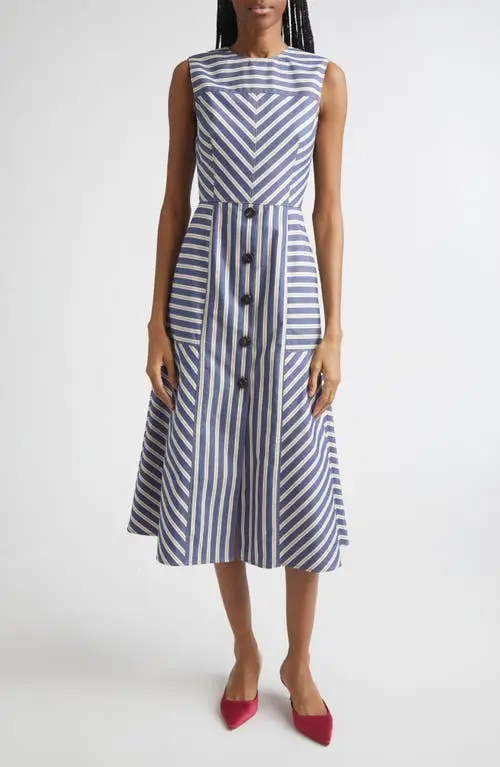 Carolina Herrera Stripe A-line Cotton Midi Dress - Blue Multi