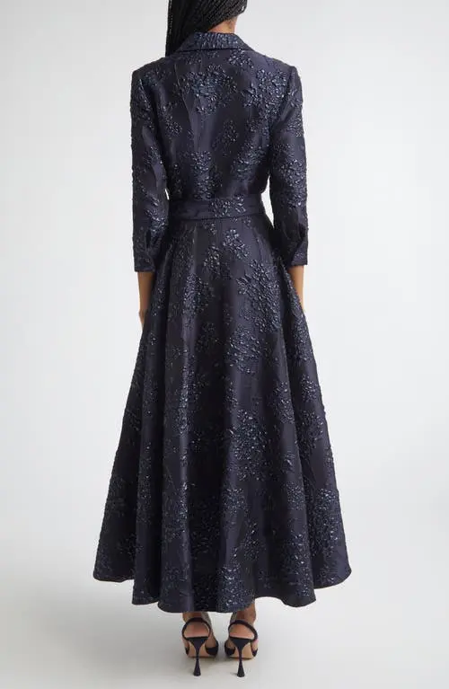 Carolina Herrera Metallic Floral Jacquard Trench Dress