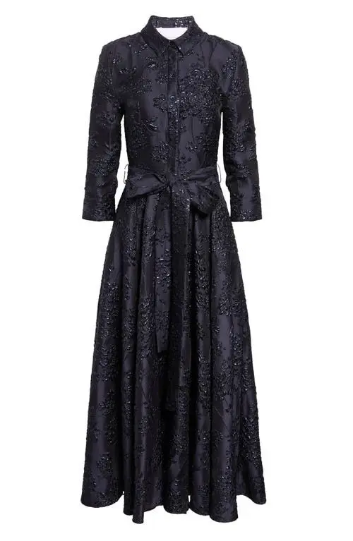 Carolina Herrera Metallic Floral Jacquard Trench Dress